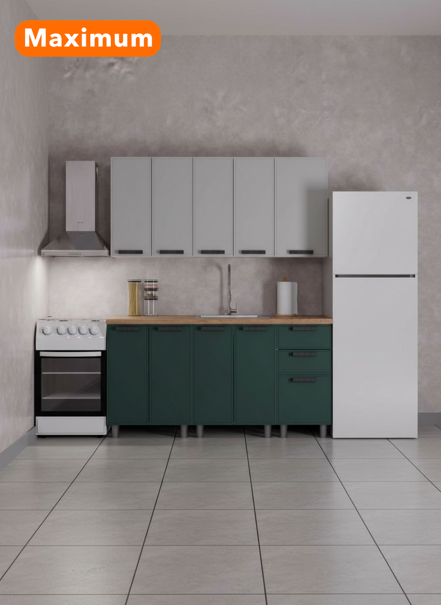 Кухня "Осака" 1,6м, серый темно-зеленый