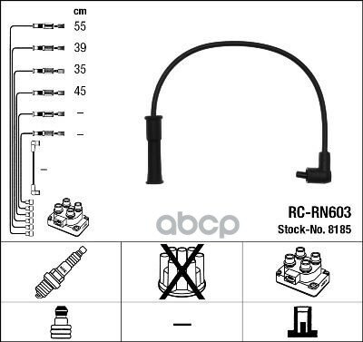 Провода зажигания (к-т) [RC-RN603] Renault Clio 1.2 98-, Kangoo, Twingo, Megane 1.4e 99- NGK арт. 8185