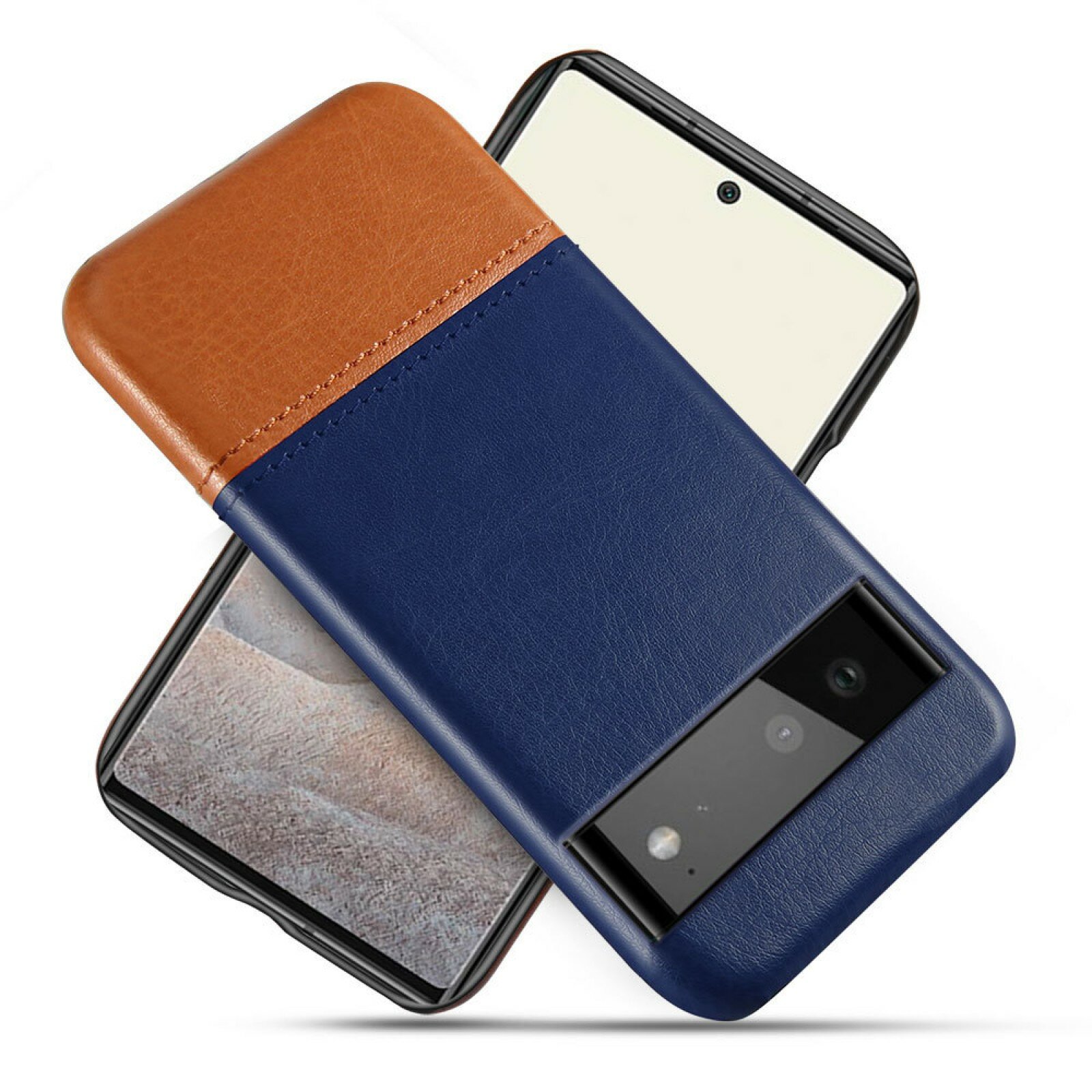 Чехол-накладка MyPads для Google Pixel 6 из двухцветной кожи с прошивкой и точными вырезами