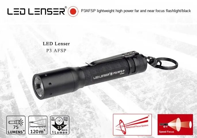 Фонарь ручной LED LENSER P3 AFS P, алюминиевый корпус, влагозащита, USB-зарядка, красный — фото 1