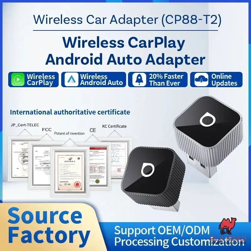 Беспроводной модуль CarPlay Ottocast для автомагнитолы, для автомобилей, поддержка USB, черный цвет — фото 1
