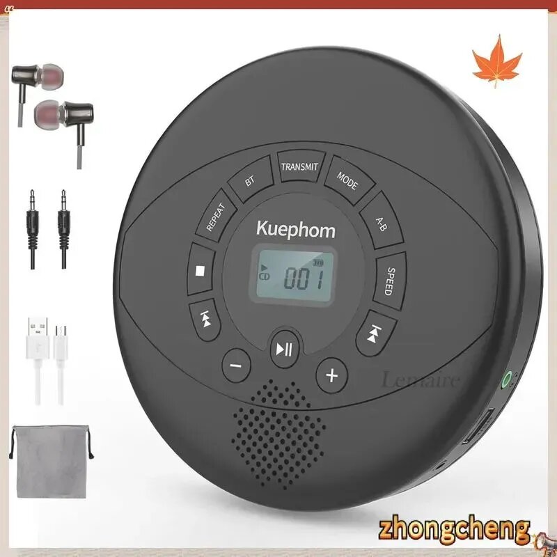 Портативный CD-плеер Kuephom, с Bluetooth, MP3, WMA, CD-R/RW, черный
