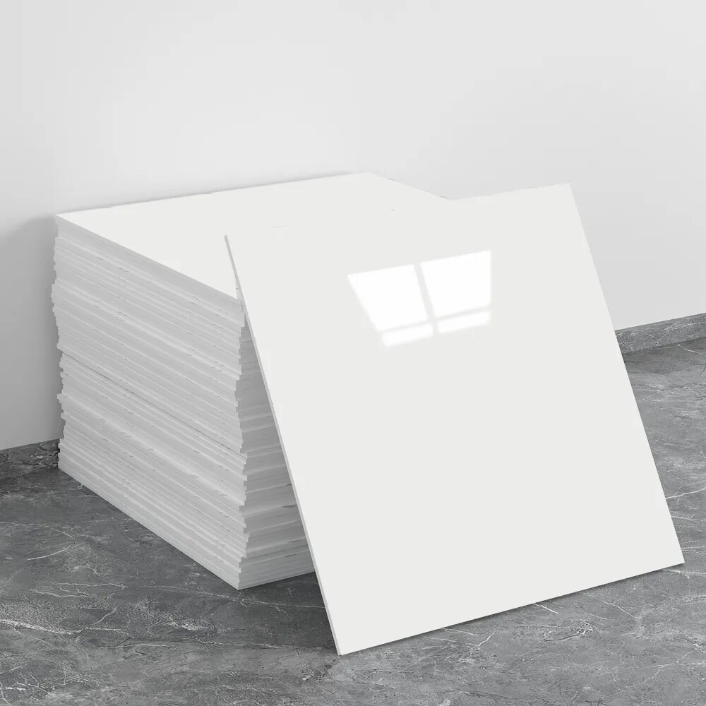 Стеновая панель белого цвета глянцевая МДФ 30х30 см для отделки стен