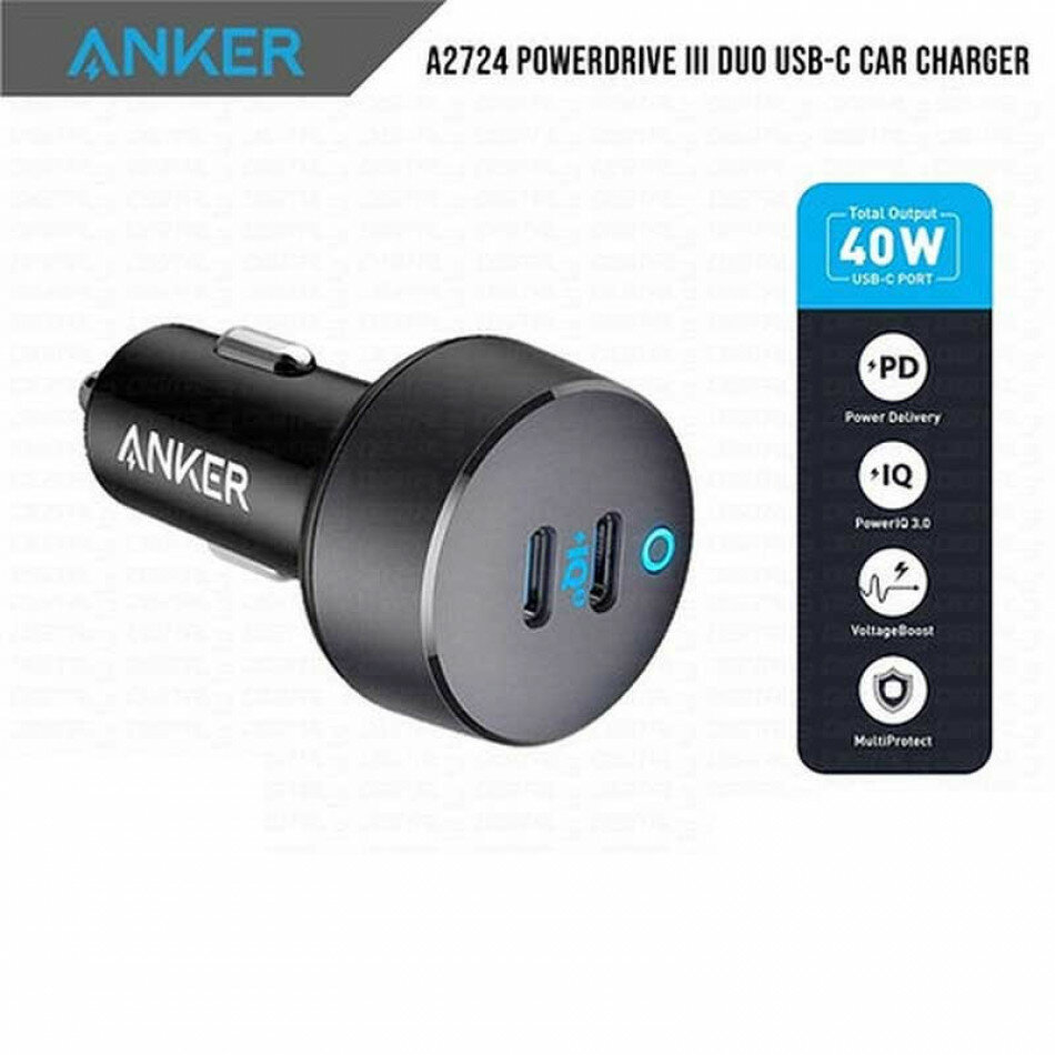 Автомобильное зарядное устройство Anker PowerDrive III Duo 40W Car Charger, C+C Black черный A2724613