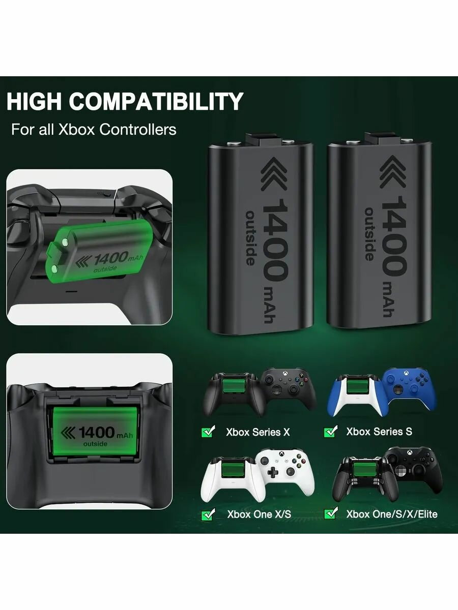 Аккумуляторы для геймпадов Xbox Series S X / One S X мощность 1400mAh + провод зарядка