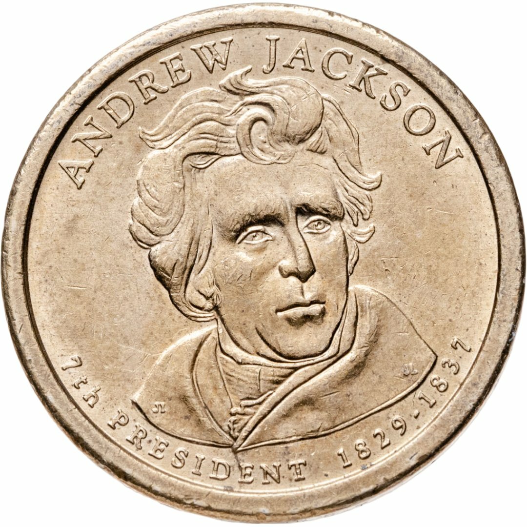 США 1 доллар 2008 "7-й президент США - Эндрю Джексон" знак монетного двора "D" - Денвер, Латунь, в сохранности UNC