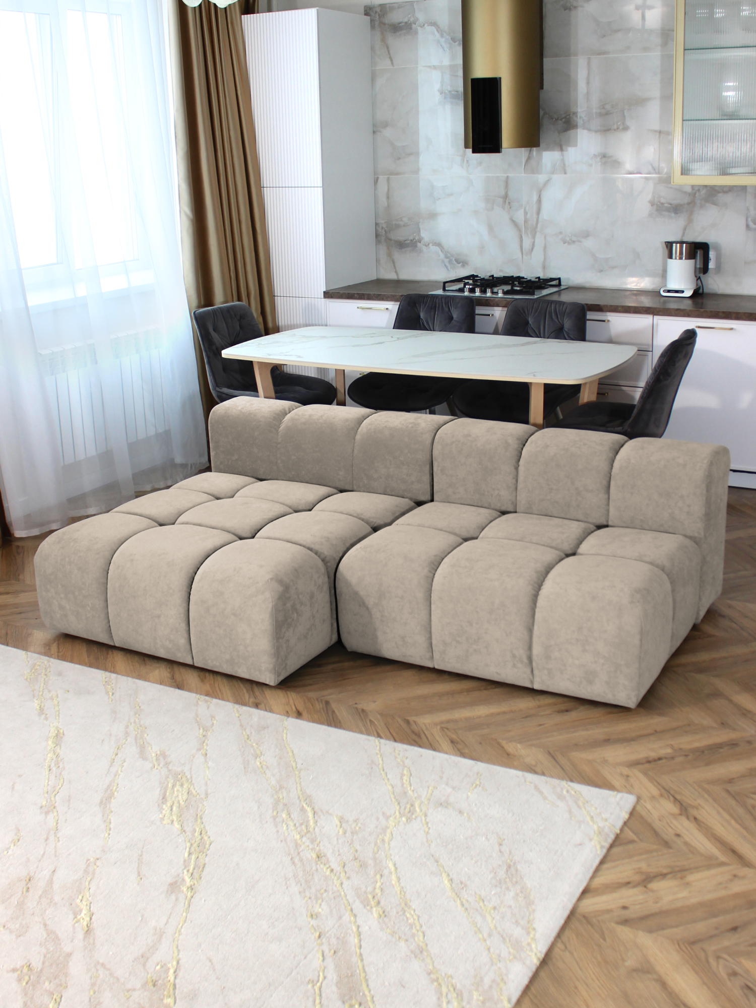 Диван модульный Квадро, бежевый, 210х140х62