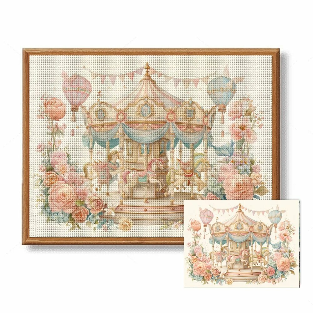 Набор для вышивания, 30x40 см, 25 цветов, 14ct, Красивая карусель