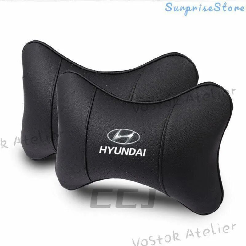 Автомобильная подушка на подголовник HYUNDAI, экокожа, 2 шт, черная