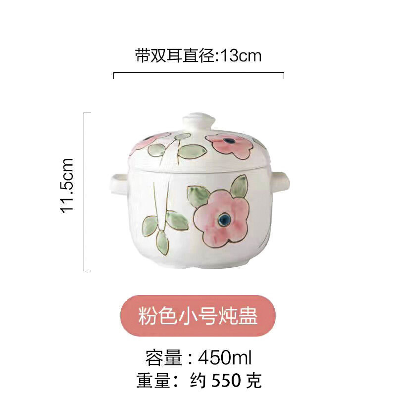 Керамическая кастрюля для тушения на одного человека с крышкой, кастрюля для тушения, миска для приготовления супов и десертов на пару, глиняный горшок, водонепроницаемая кастрюля для домашнего использования.
