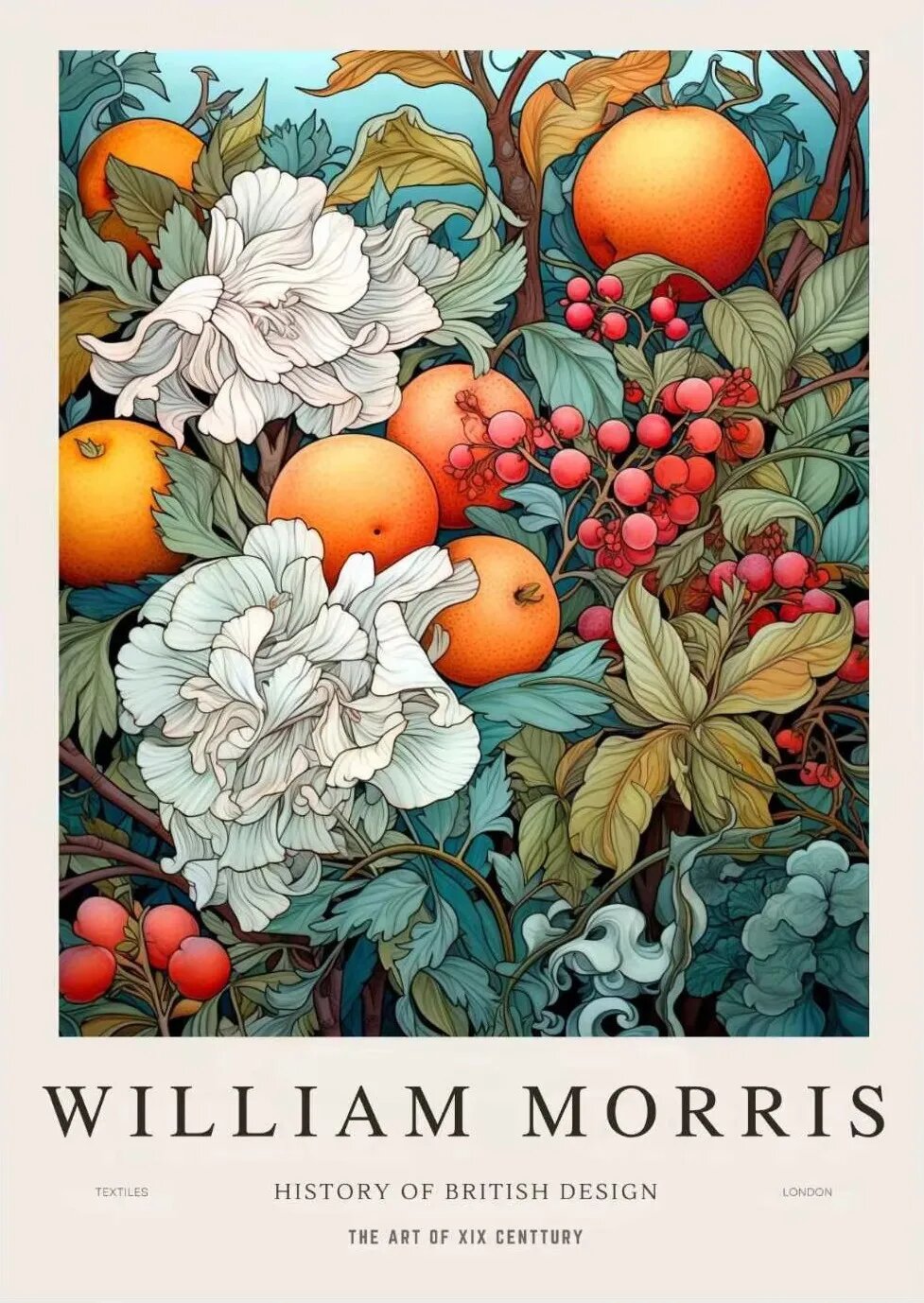 Картина William Morris "Цветы и фрукты", 30x40 см, green