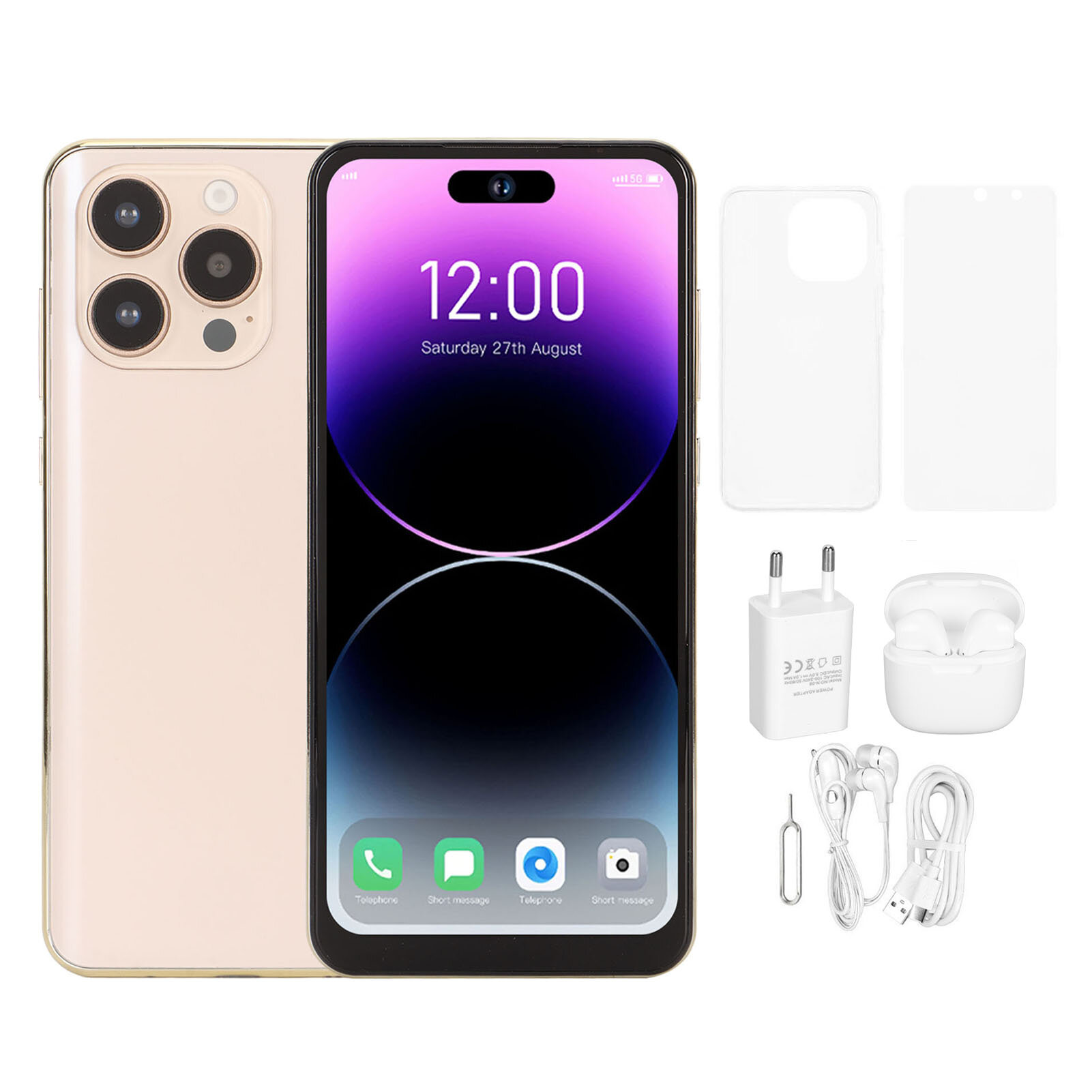Смартфон 15promax: 6,6 дюйма, разблокировка по лицу, 4G LTE, наушники Bluetooth, 8 ГБ ОЗУ, 128 ГБ ПЗ