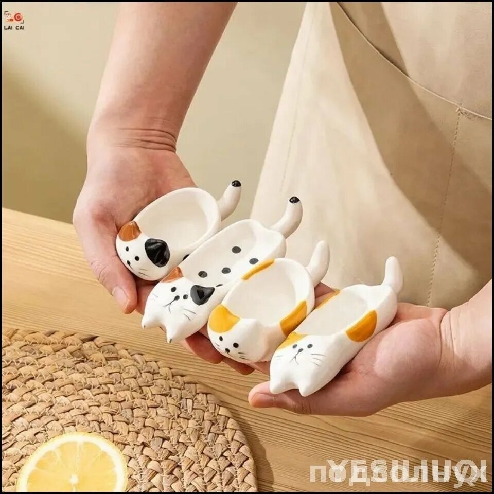 Блюдце "Узор котенка" 10 см 4 шт светло-коричневый
