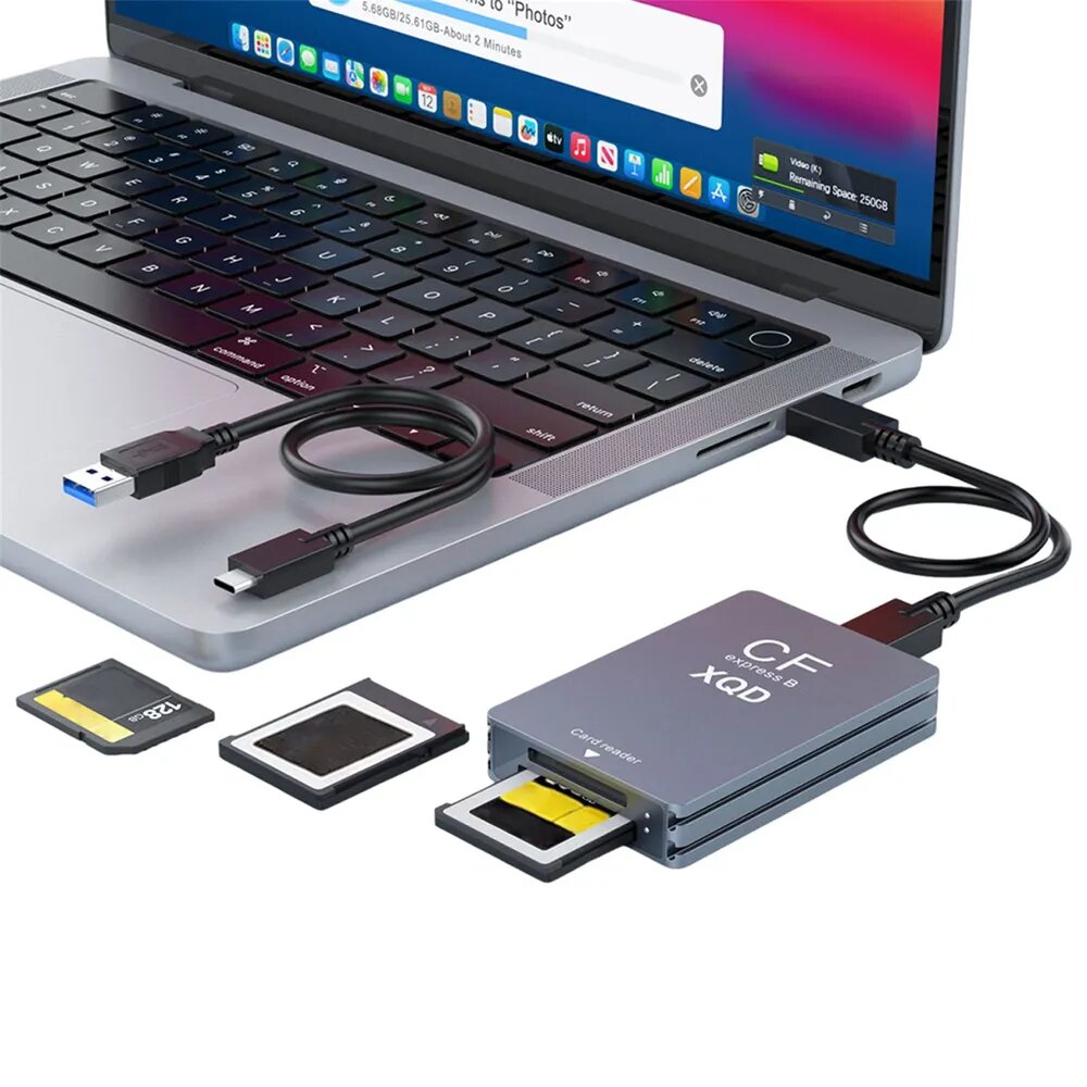Трёхслотовый кардридер CFexpress Type B / XQD / SD с поддержкой USB 3.2 Gen 2, скорость до 10 Гбит/с