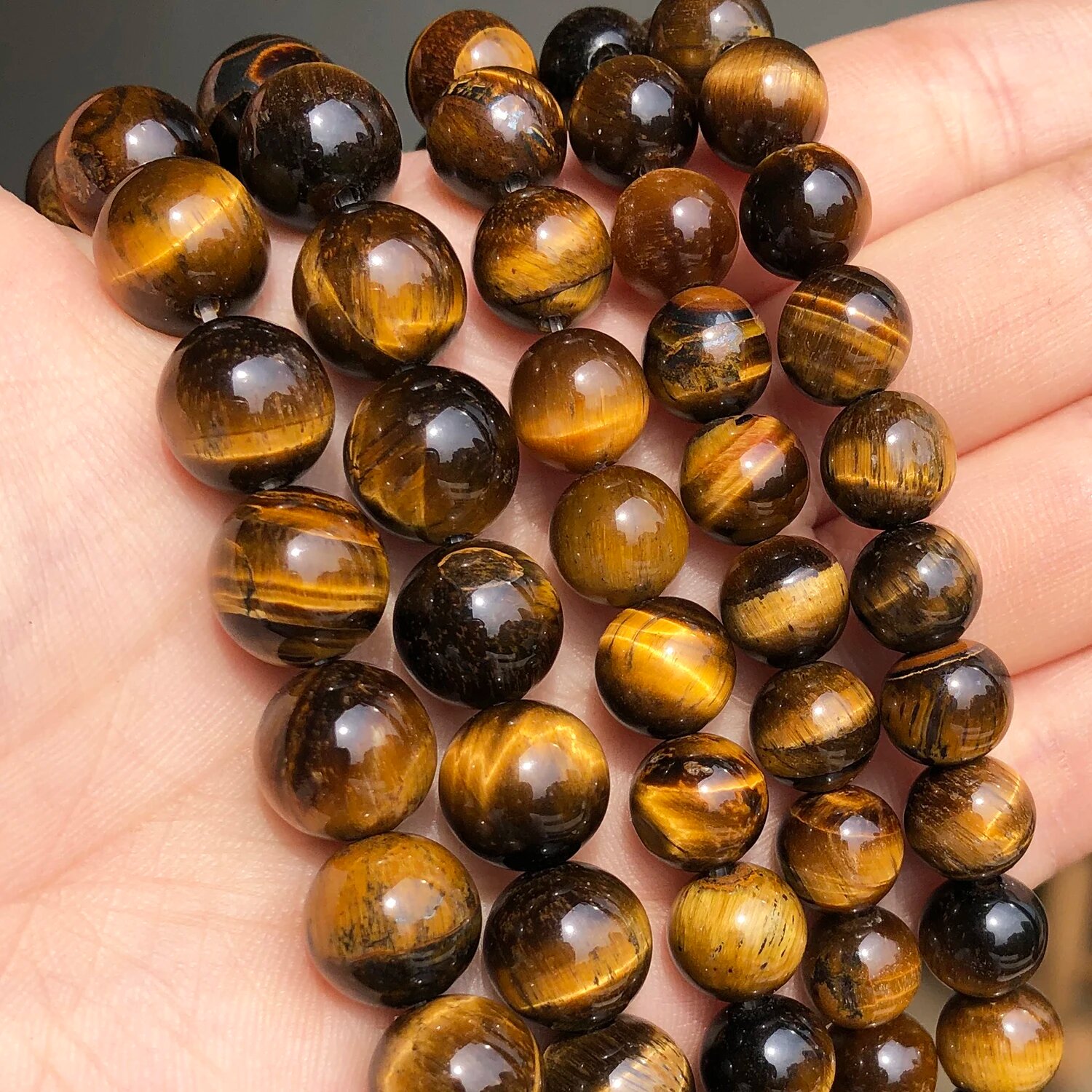 Бусины Тигровый глаз хilitata 4-14 мм 8mm (approx 46pcs), Yellow Brown
