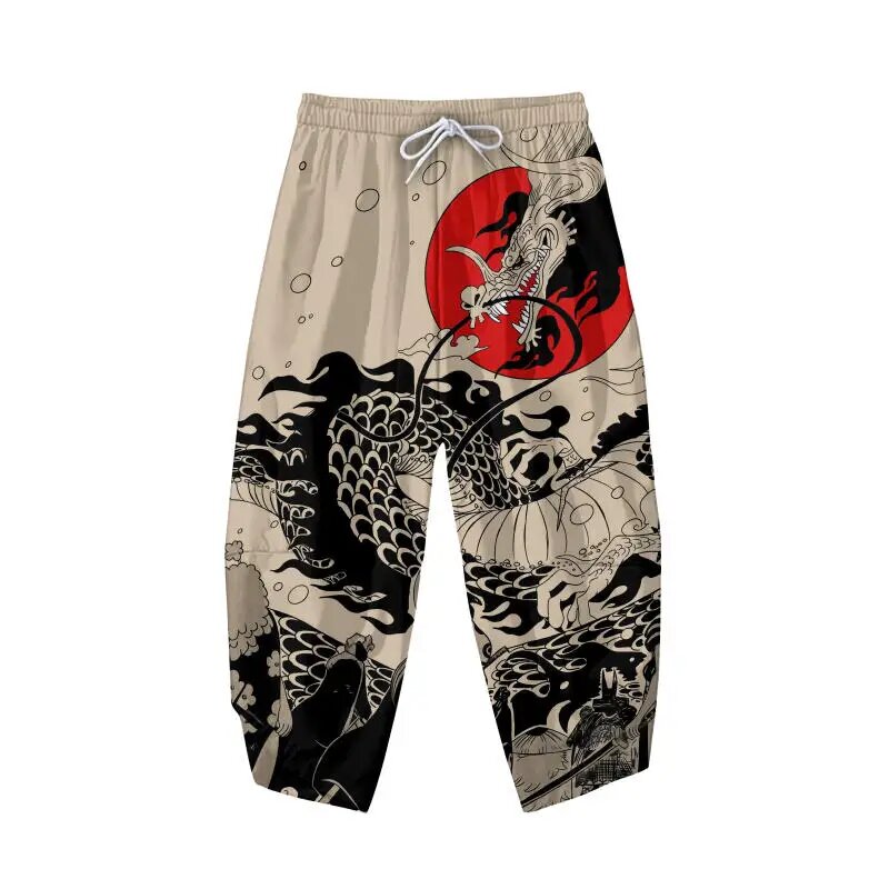 Спортивные штаны с принтом дракона, унисекс, XL, Pants