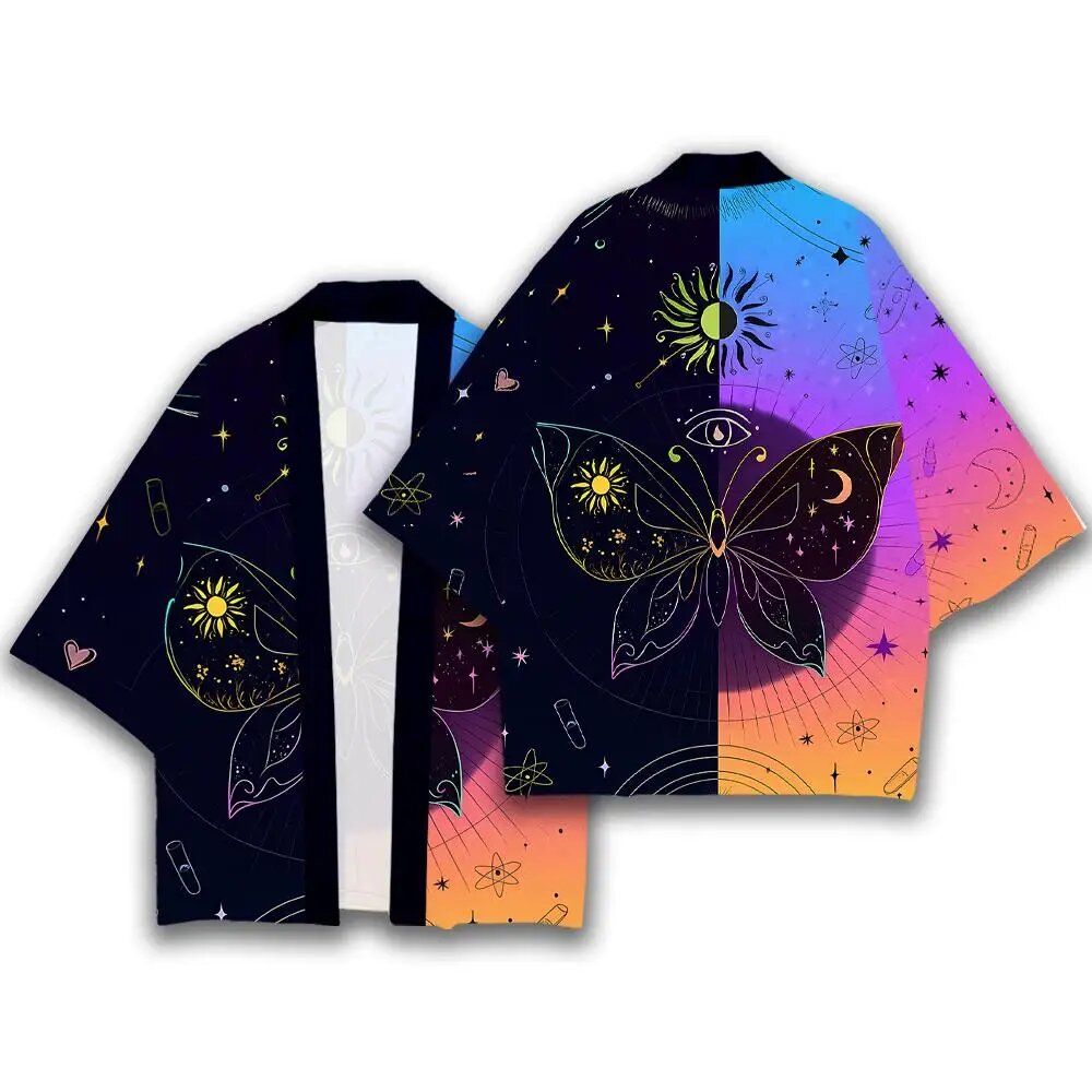 Кимоно 2XL, принт бабочка и звезды, HHwd017959LJ