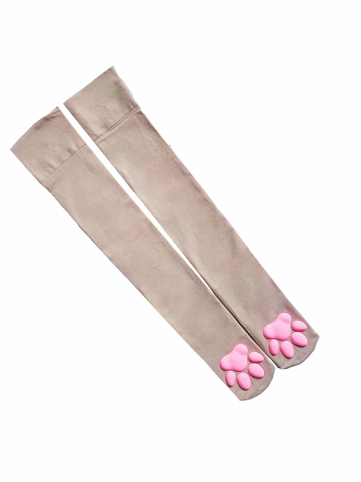 Чулки в стиле Лолита с кошачьими следами - телесные