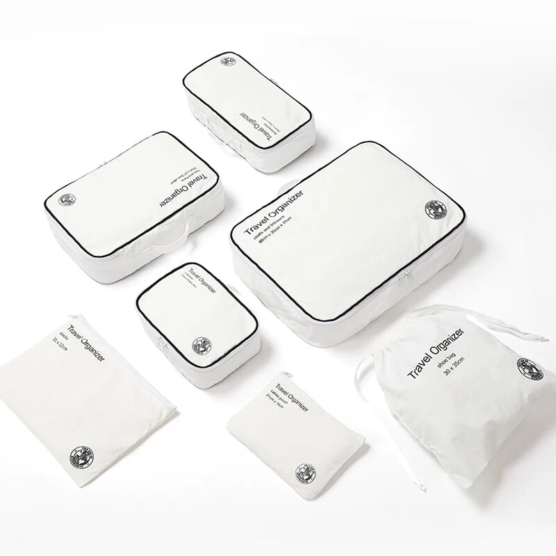 Набор дорожных сумок-органайзеров для хранения, 7 шт, упаковочные кубики для чемоданов, white