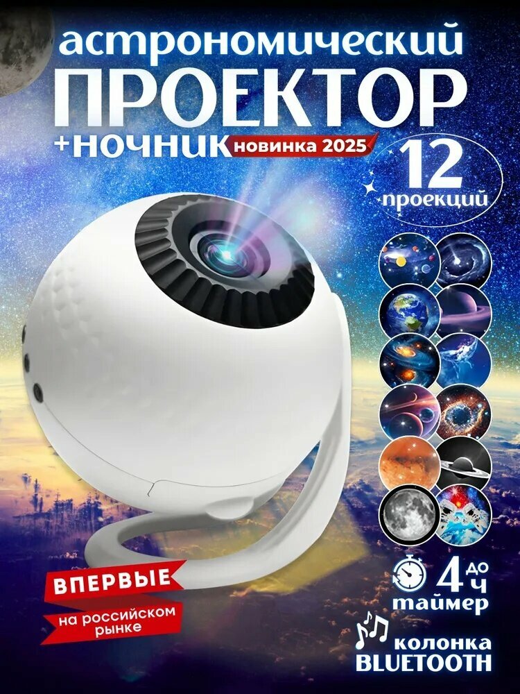 Проектор звездного неба, Galaxy Projector, с пультом, шнур в комплекте