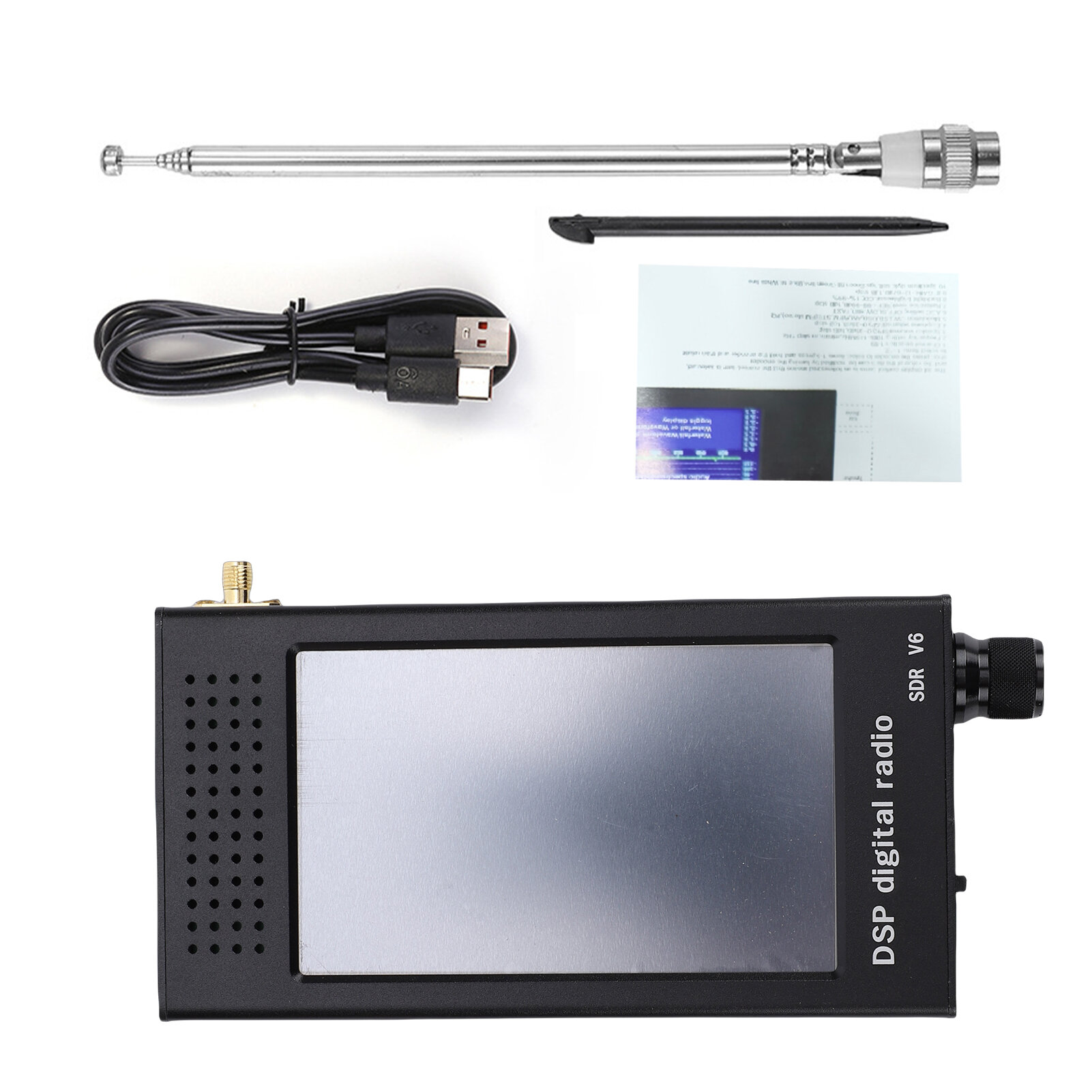 SDR Радиоприемник DeepSDR V6 с 4,3 дюймовым IPS сенсорным экраном DSP Коротковолновый со спектром реального времени 192 кГц Розовый Высокопроизводительный Широкий диапазон частот 100 кГц 149 МГц Портативный Корпус из алюминиевого сплава Черный