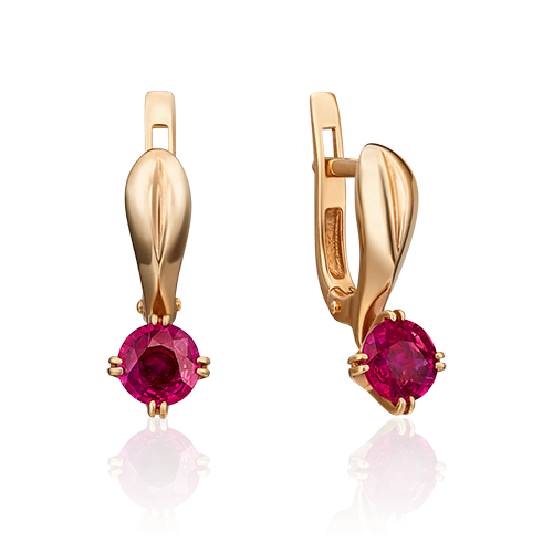 Серьги, красное золото, 585 проба, рубин