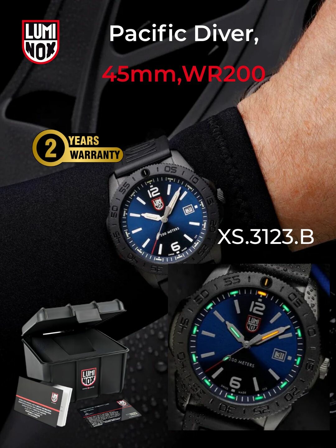 Наручные часы Luminox PACIFIC DIVER,44mm, WR200, Нержавеющая сталь 316L, Подсветка, XS.3123. B