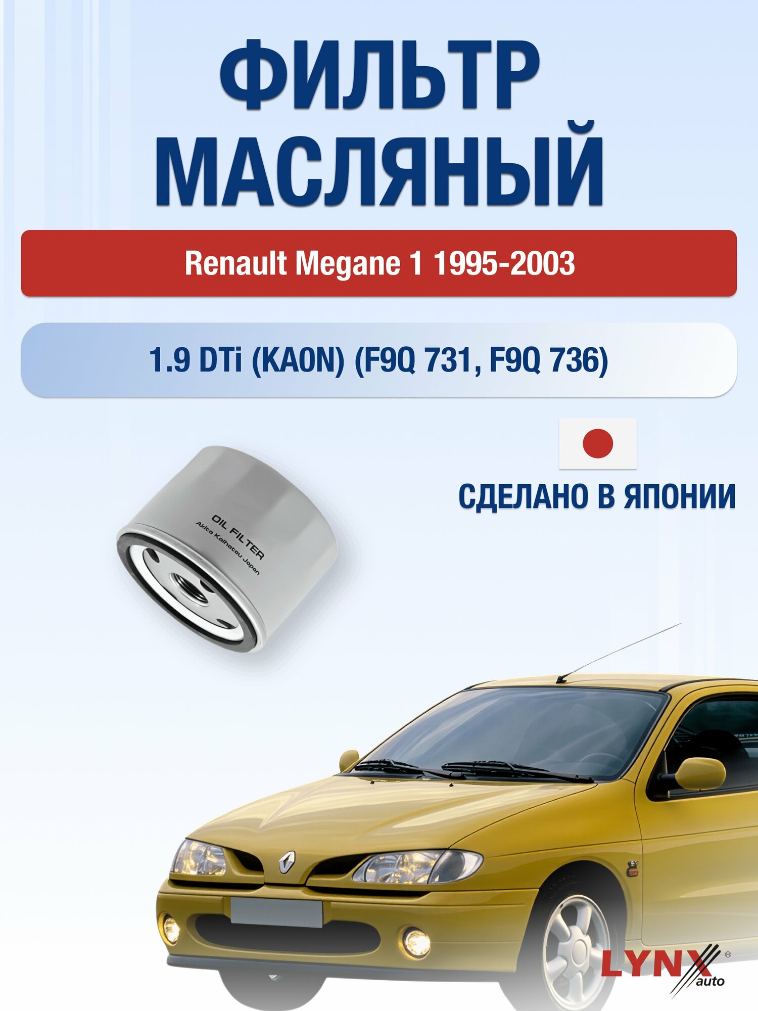 Масляный фильтр на Renault Megane 1 / 1995-2003г./ Двигатель 1.9 (F9Q 732) (LС-1401). Рено Меган Грандтур Универсал