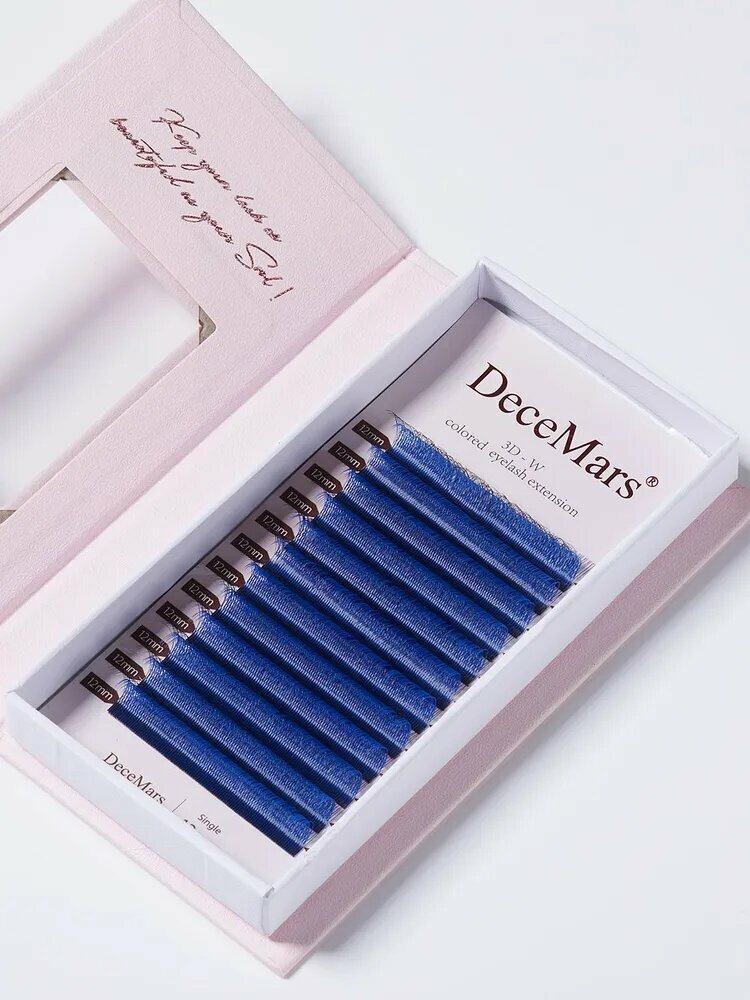 Цветные пучки ресниц 3D черно-синие DeceMars изгиб C микс 15 мм
