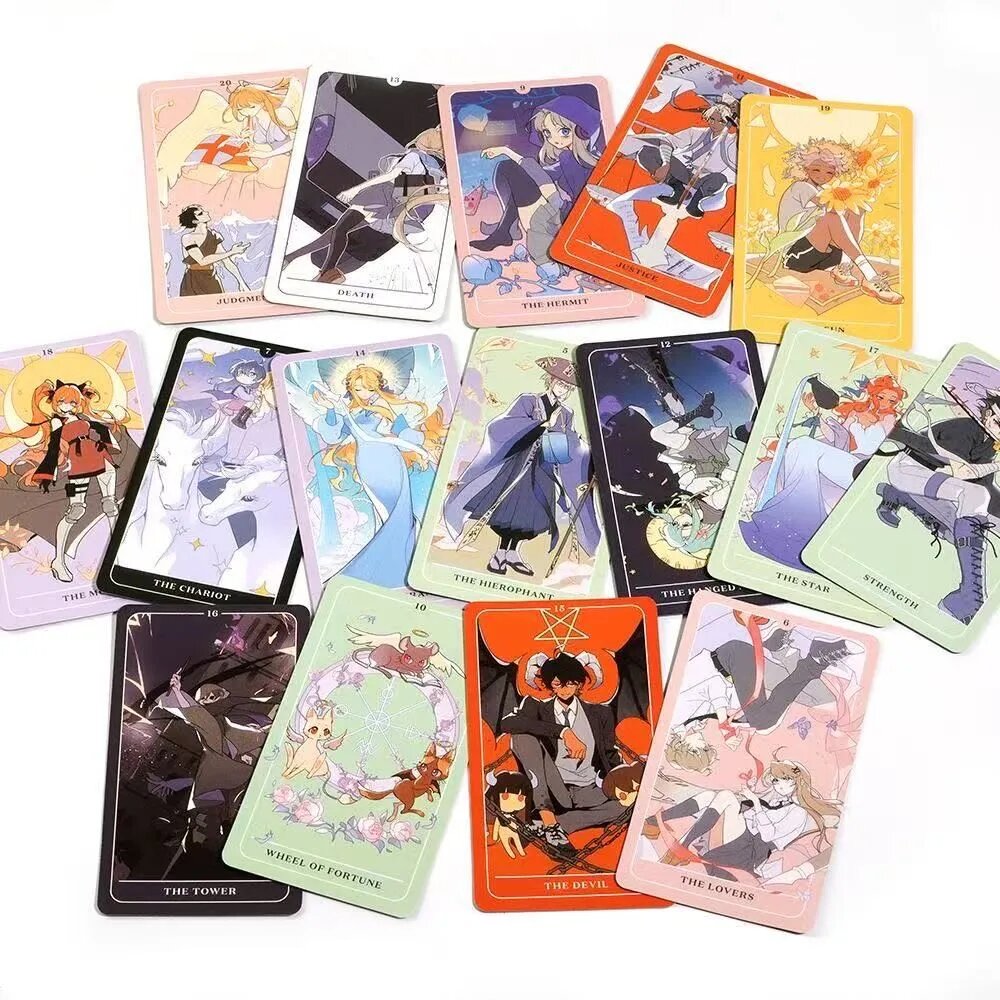Таро Anime Tarot 10*6cm, неоновая луна, Русское Таро, 78 карт и руководство, для гадания и предсказаний — фото 1