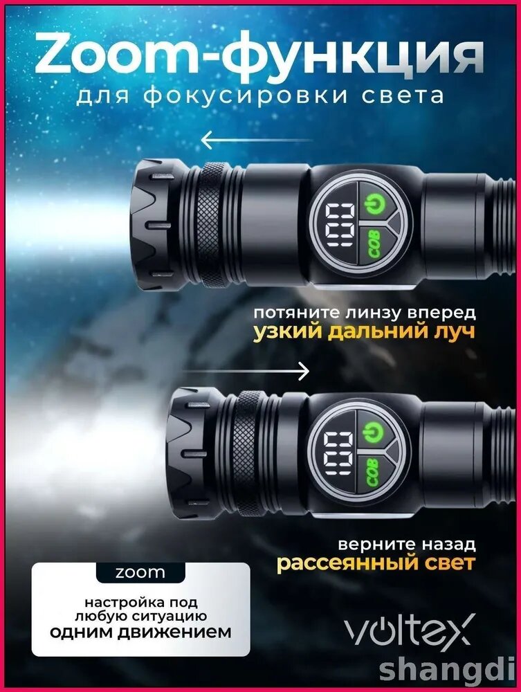 Ручной лазерный фонарь Voltex shangdi с зумом до 5000 м, встроенным powerbank и компасом — фото 1