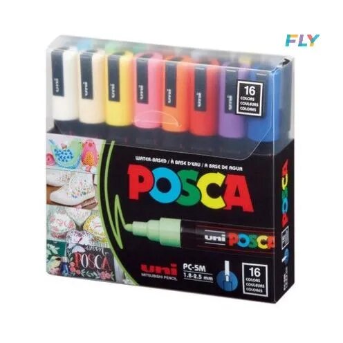 Набор акриловых маркеров POSCA PC-5M, 2.5 мм, 16 цветов для декорирования
