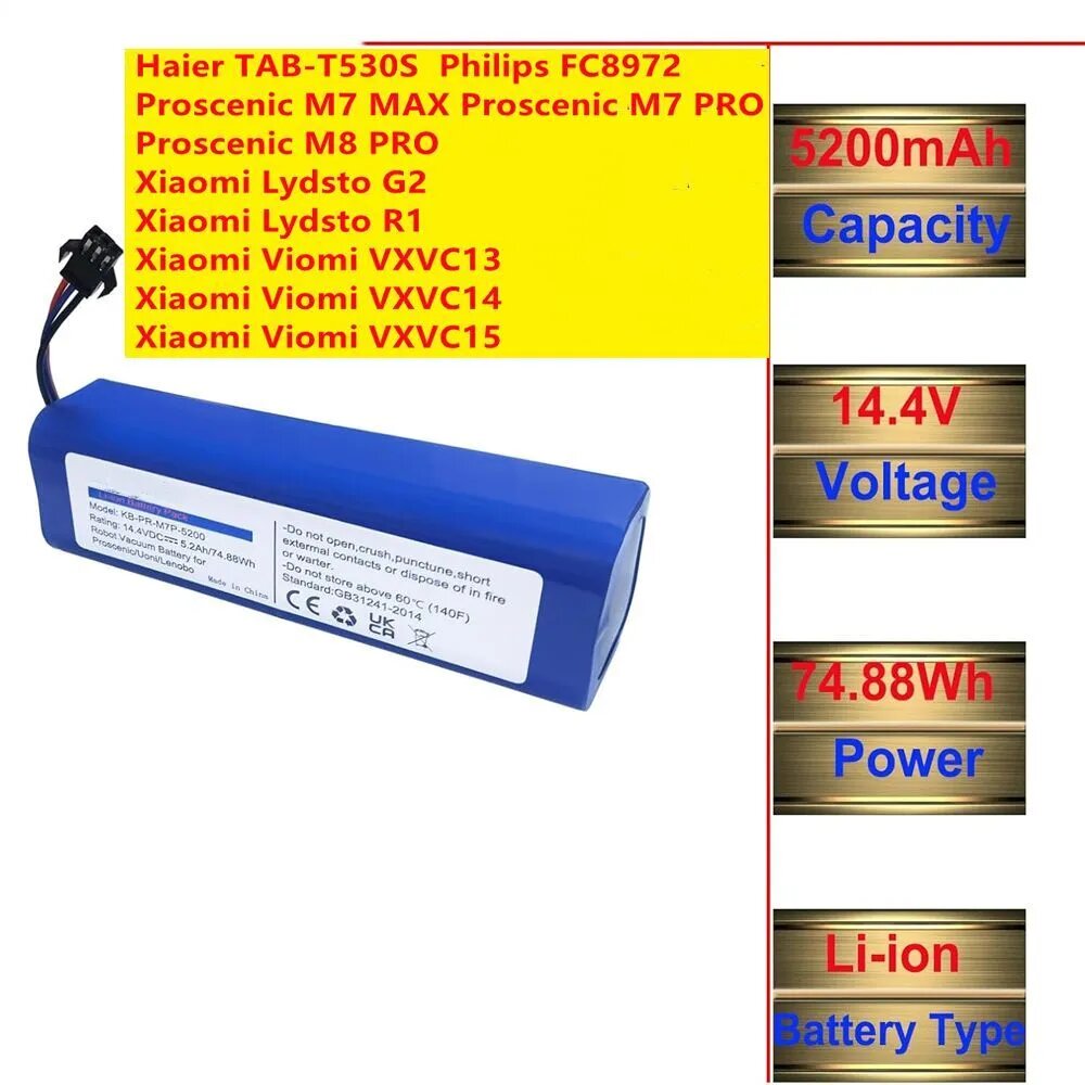 SKOANBE 5200mAh Аккумулятор для робот пылесоса Lydsto R1 / G2 Roidmi EVE Plus VitaminS 9 UV Proscenic M7 PRO M8 , CMICR18650F8M7-4S2P H18650CH-4S2P, SDJ01RM 1A S631-148-18650 1C
