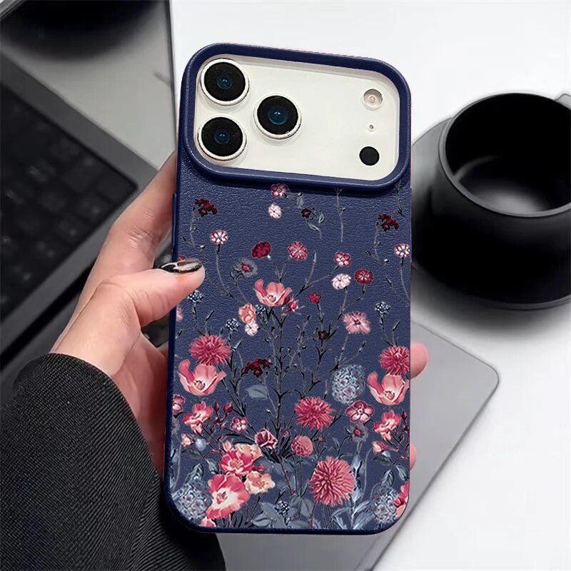 Чехол из ТПУ с принтом «Маленькие цветы» и текстурой кожи для iPhone 17 18 Pro Max 17e 16e 16 15 14 13 12 Pro Max, силиконовый чехол для телефона.