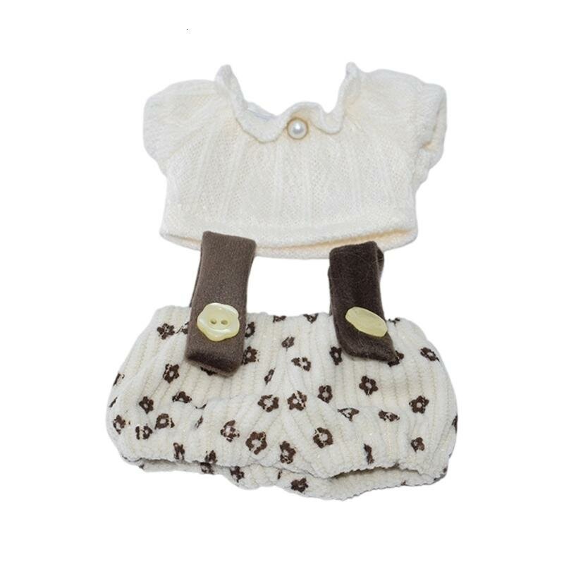 Костюм для куклы (топ и брюки на подтяжках), Белый и бежевый