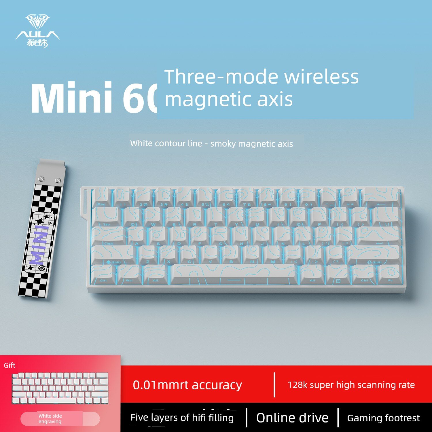 Mini60 беспроводная игровая механическая клавиатура с магнитным переключателем, равномерные клавиши, белый корпус -