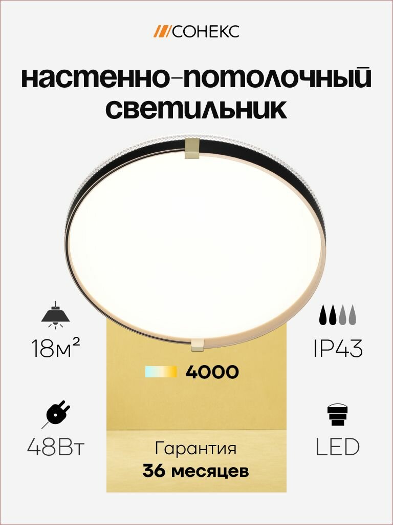 Настенно-потолочный светильник SONEX OLIDI BLACK 7647/DL LED 48W белый