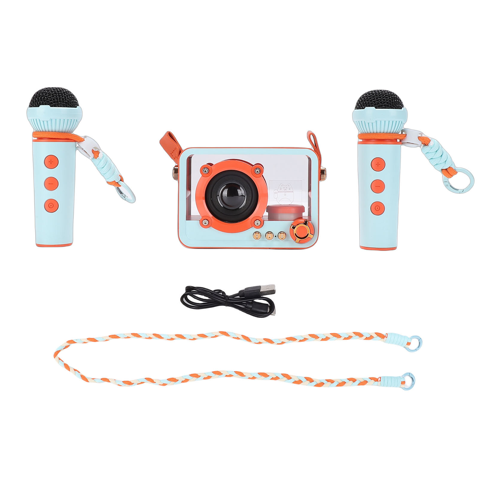 Портативная караоке-машина с Bluetooth-колонкой и 2 беспроводными микрофонами для девочек и мальчиков, для домашней вечеринки, оранжевого цвета.