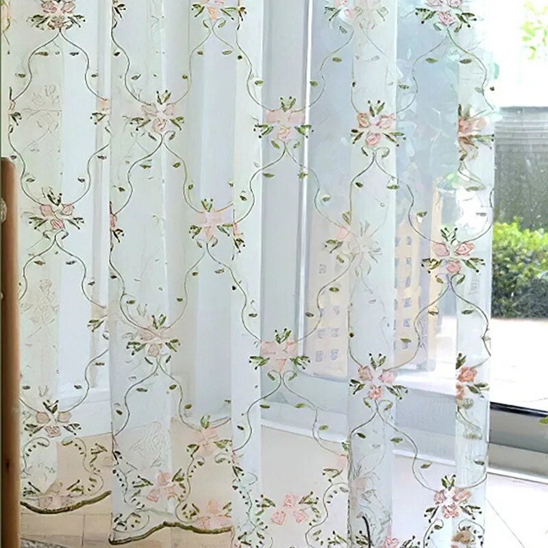 Прозрачные шторы Tiyana пасторальный стиль с вышивкой 1 Panel W150xH240cm