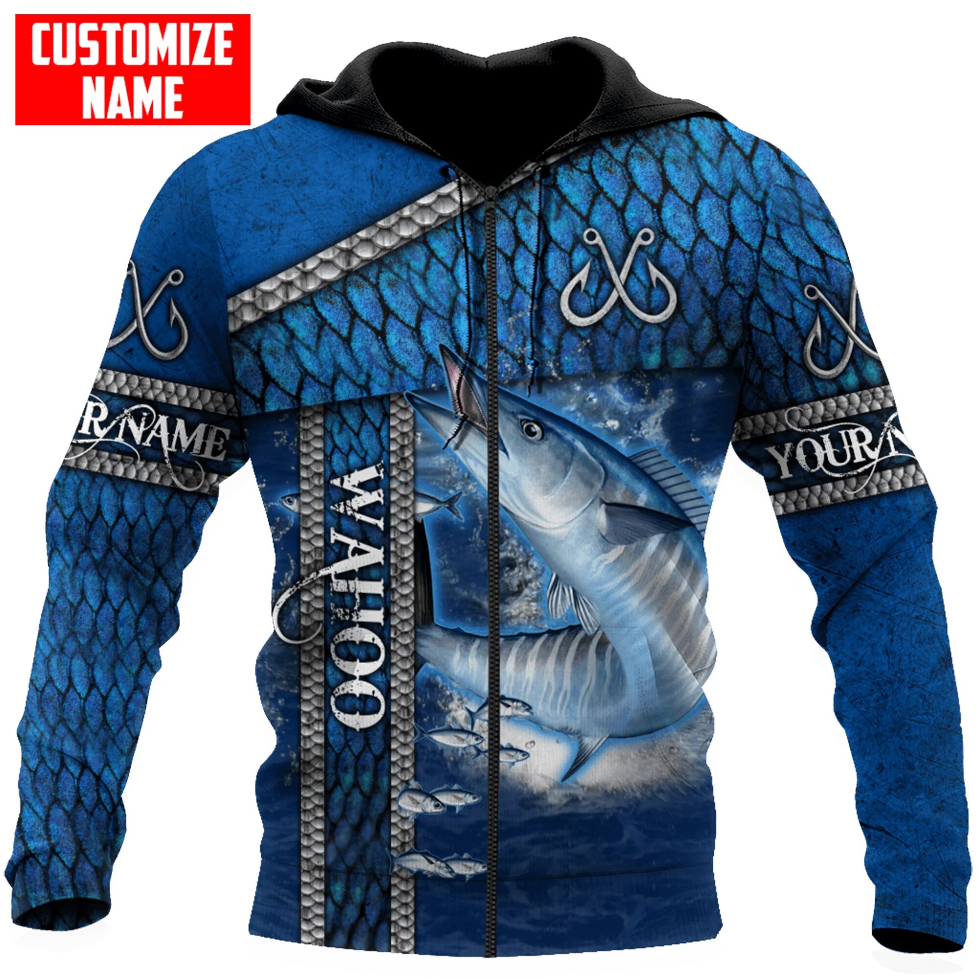 Мужская толстовка Zip Hoodie с 3D принтом Wahoo Fish