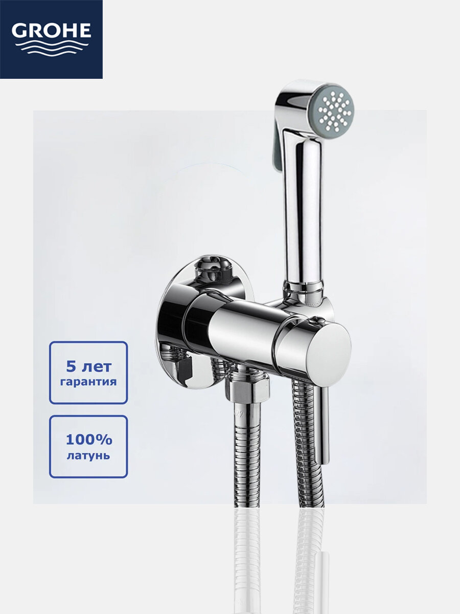 GROHE Смеситель для биде с гигиеническим душем на стену, для ванной / унитаза, Латунь шланг 1500 мм