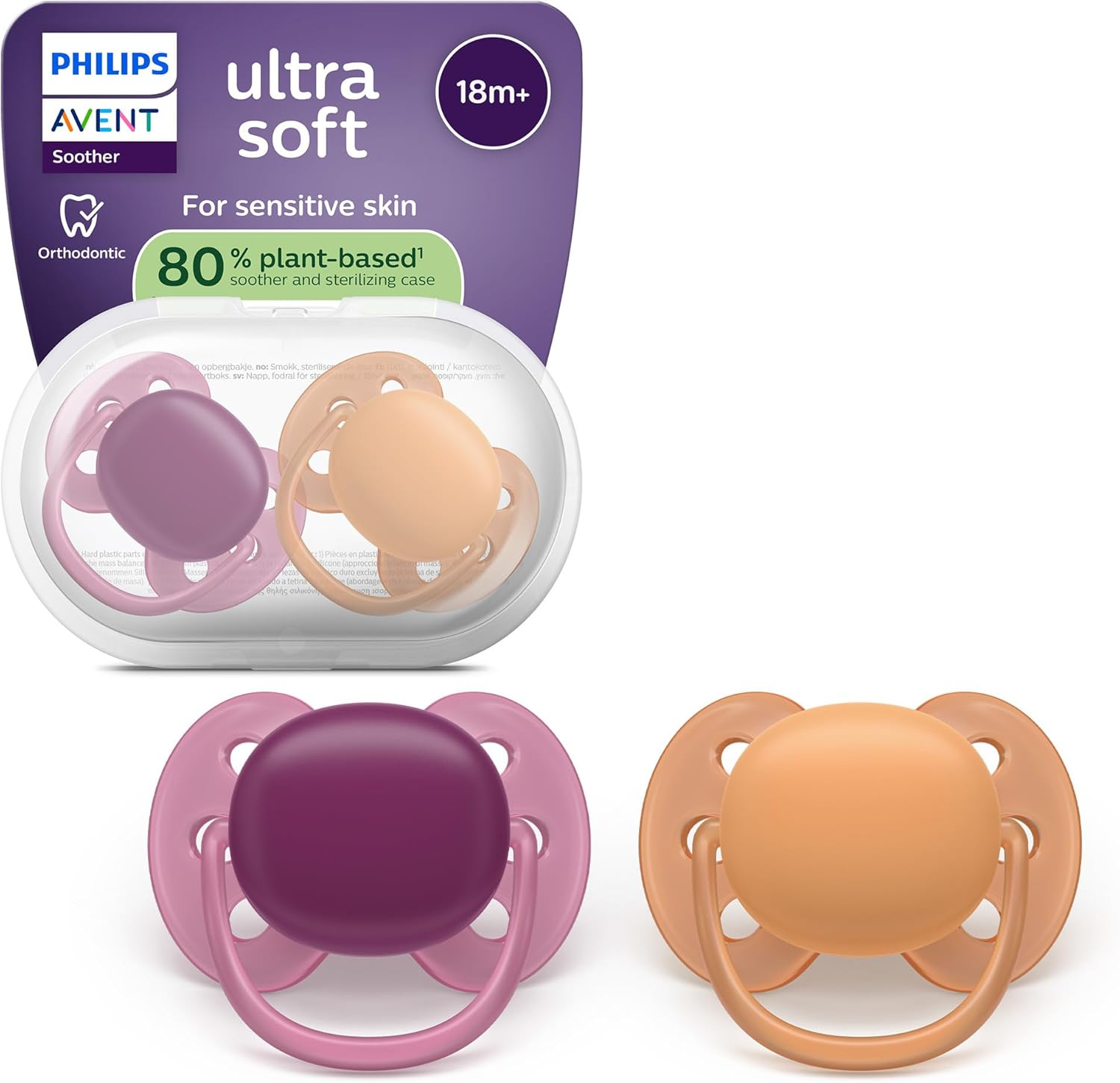 Пустышка Philips Avent Ultra Soft SCF093/03 18+ мес, розовый/оранжевый, 2 шт