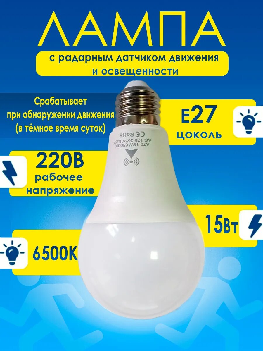 Лампа светодиодная с радарным датчиком движения 15W E27