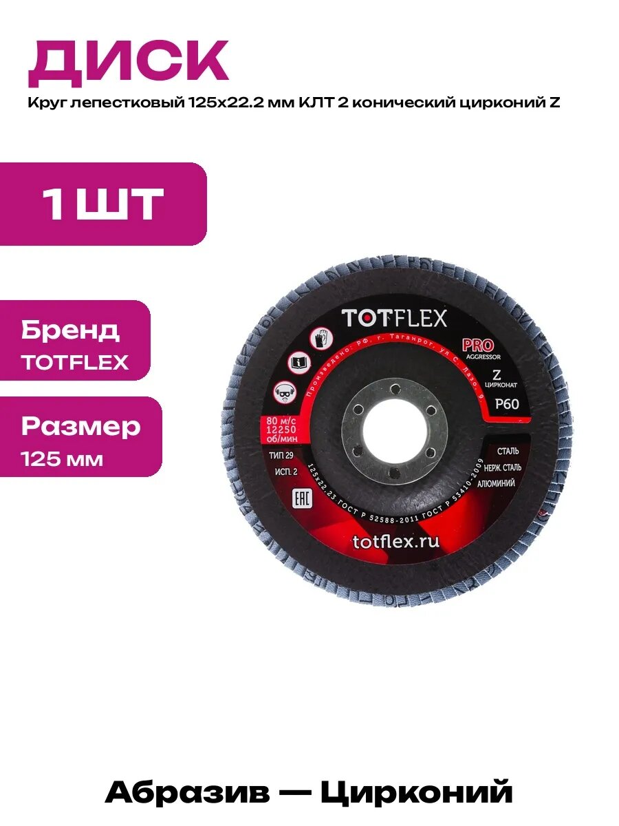 Шлифовальный диск по металлу 125х22.2 мм цирконий КЛТ 2 P60