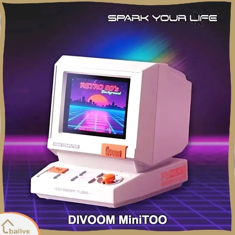 DIVOOM MiniTOO Пиксельный динамик мини-компьютера - Ретро дизайн, портативный, для дома и офиса