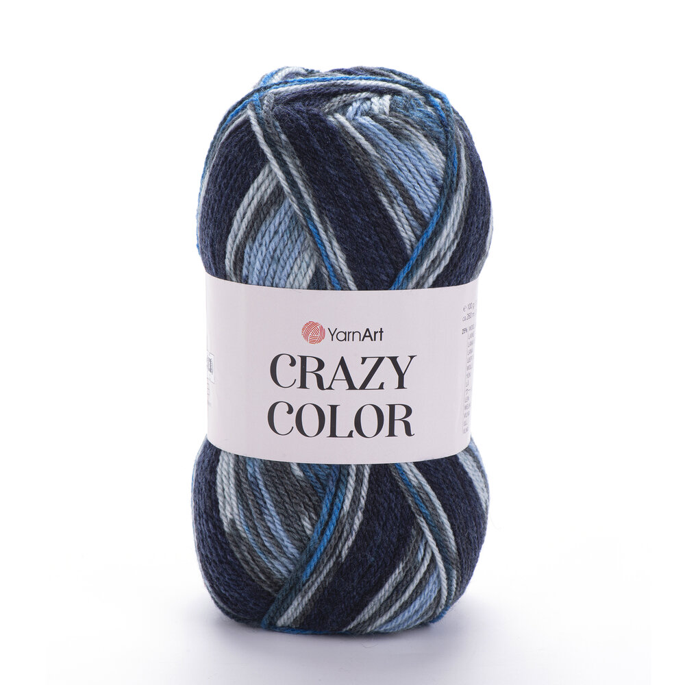 Пряжа для вязания YarnArt Crazy color 174 синий черный 100 гр/260 м 25% шерсть, 75% акрил