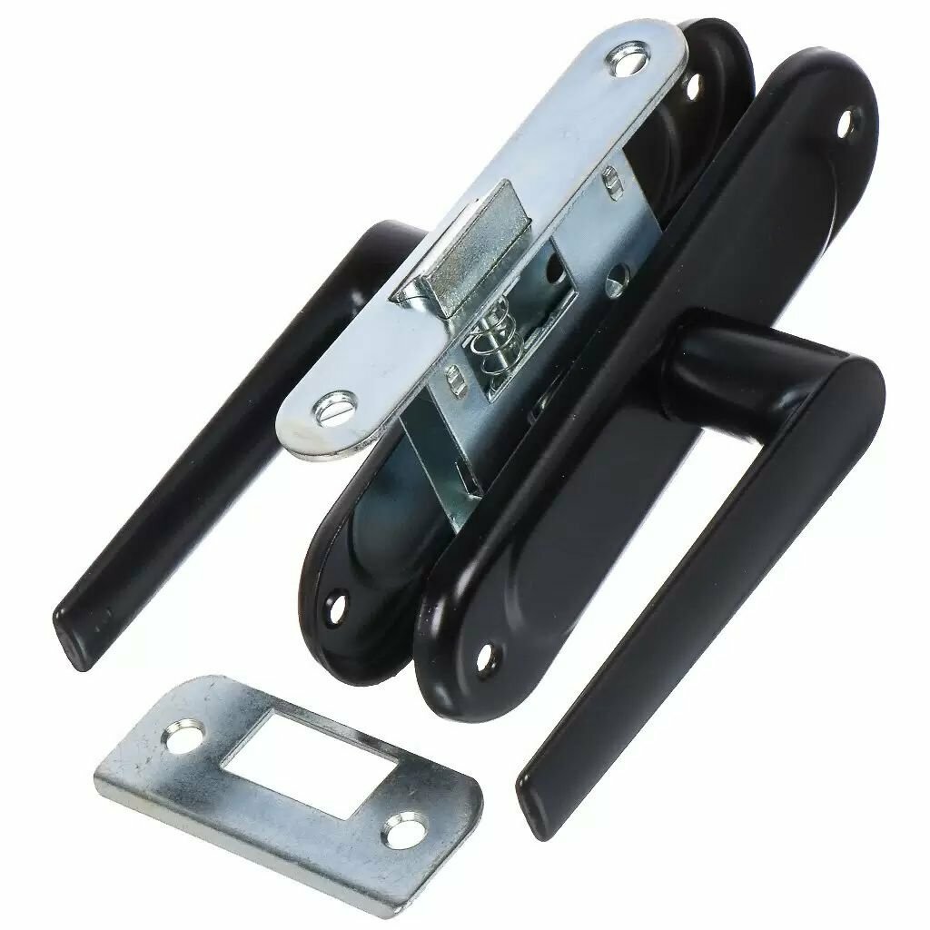 Защелка врезная Птимаш ЗЩ-1.45 с ручками черная, Россия, металлическая, 12560