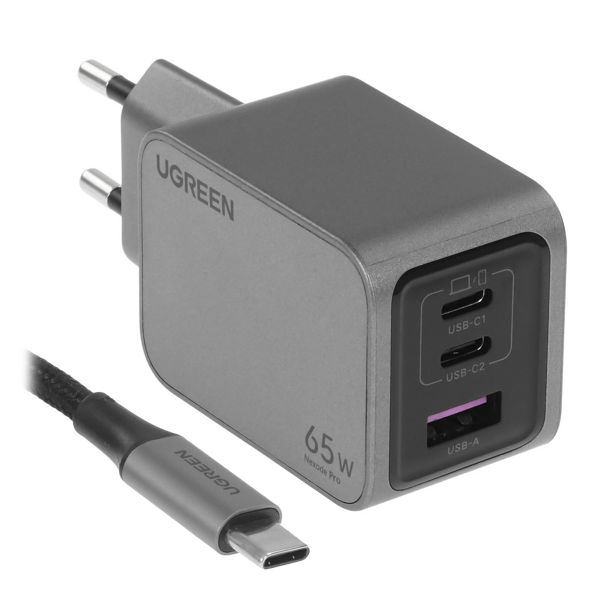 Сетевое зарядное устройство UGREEN X755, USB-A, 2xUSB-C, 65Вт, 5A, серый (25871)