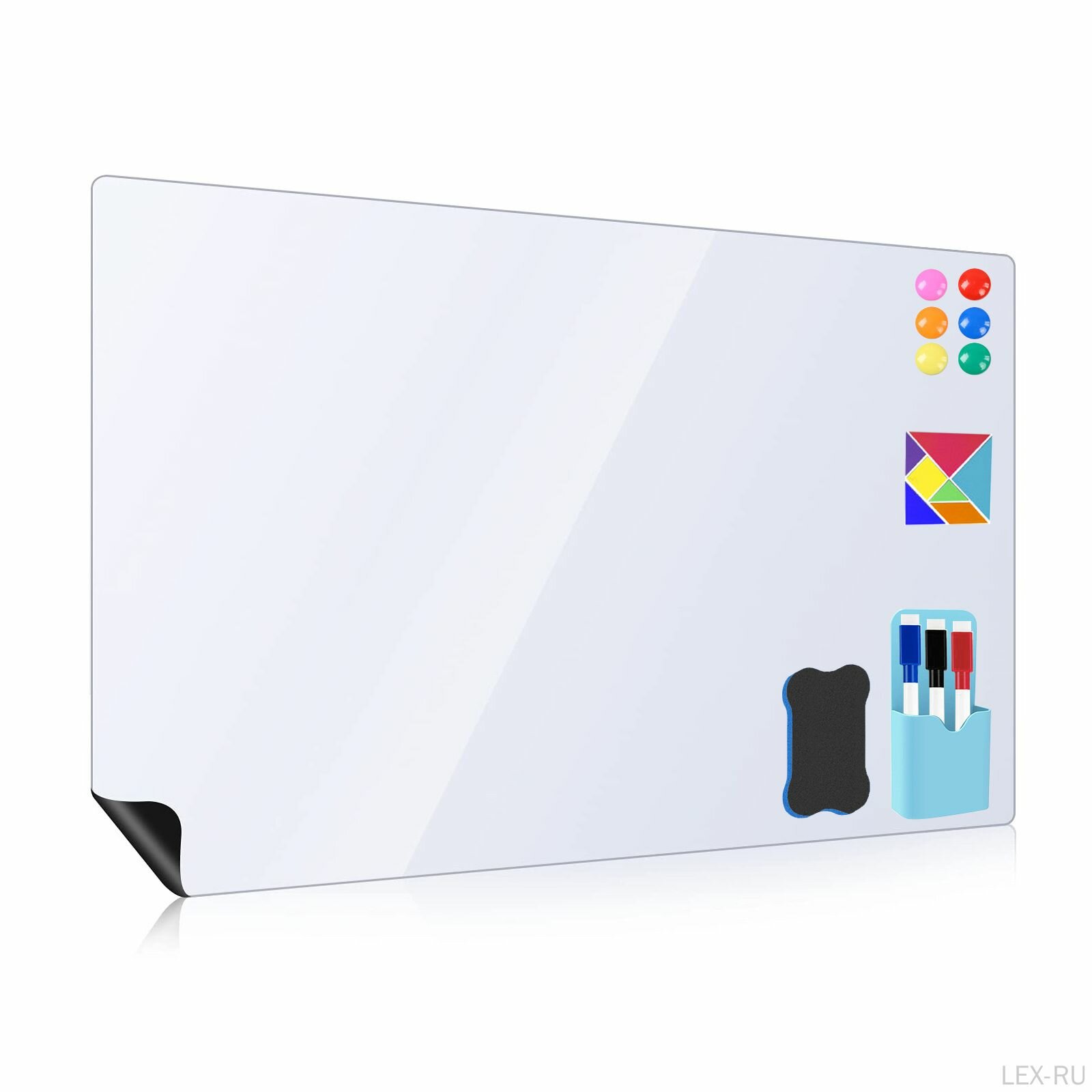 Лист магнитной самоклеющейся доски сухого стирания белого цвета толщиной 0.55 мм из материала PET для стен, стекол, офисов, домов, школ с маркерами, ластиками и магнитами