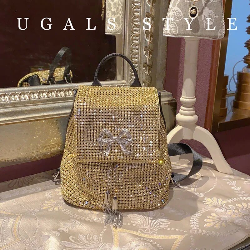 Желтый рюкзак со стразами UGALSTYLE